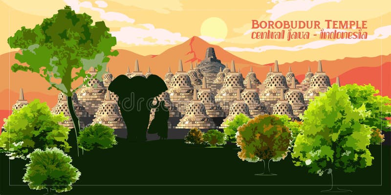 Vector Panoramic Design of Borobudur Temple Stock Illustration ...