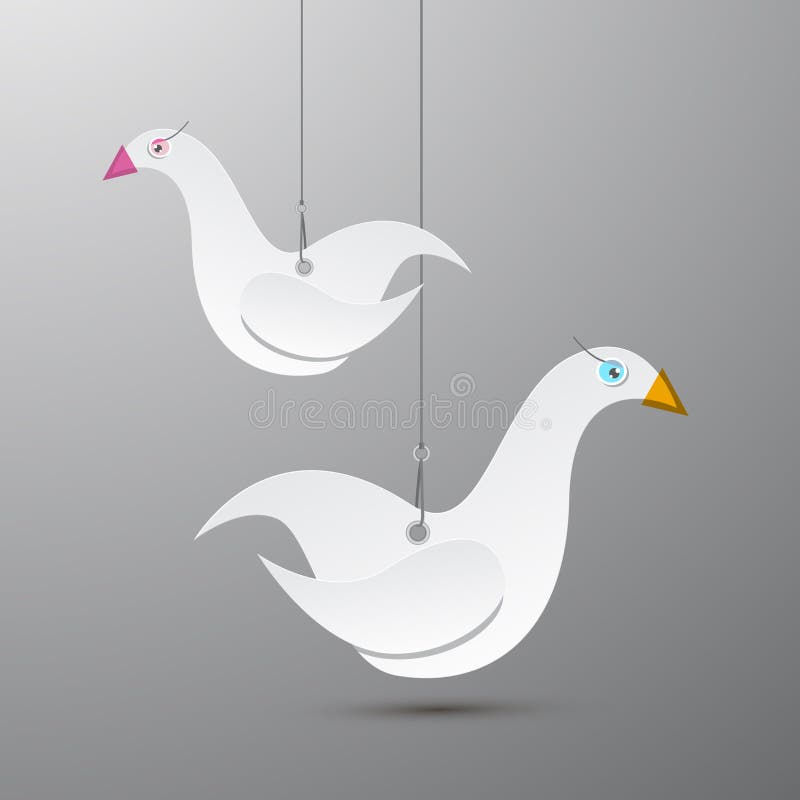 Vector Paper Birds Hang on Rope Stock Illustration - Illustration of ...