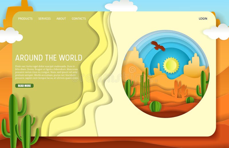 Vector Paper Cut Desert Trip Landing Page Website Template Stock Vector ... Vector Paper Cut Desert Trip Landing Page Website Template Stock Vector ...