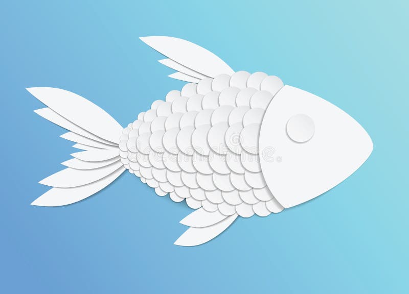 Paper Fish Illustration. Cartoon Sea Landscape. Moon, Cloud, Star ...