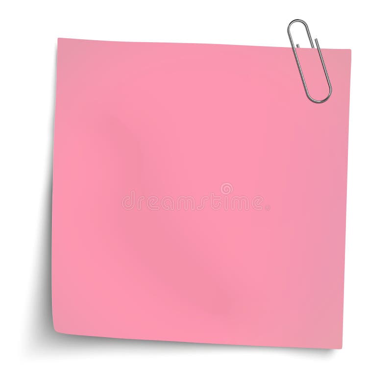 Vector Paper Mockup of Rosy Note Attached by Metallic Paper Clip To ...