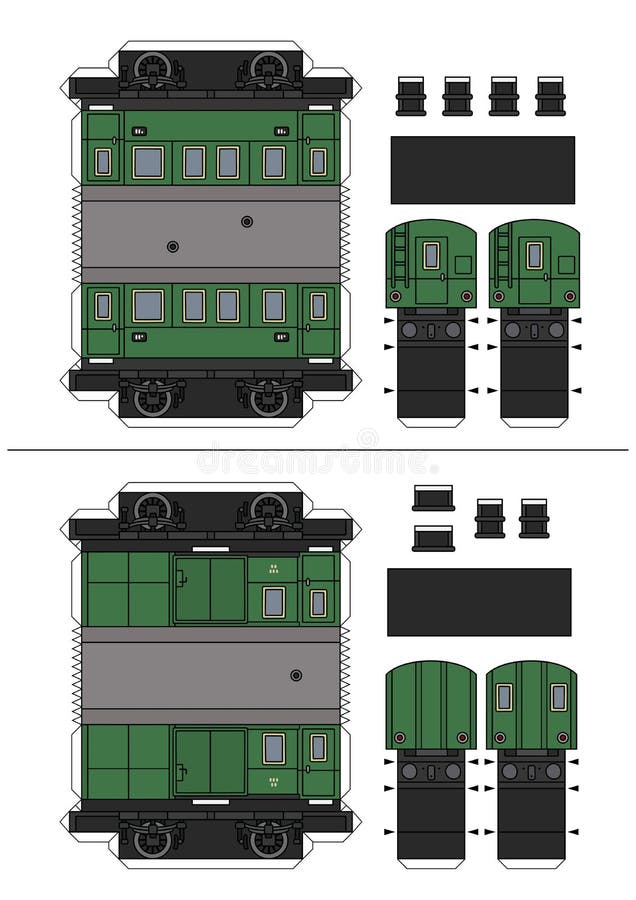 The Vector Paper Model of Two Retro Wagons Stock Vector - Illustration ...