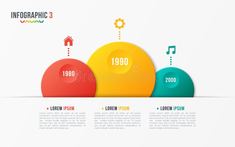 Vector Paper Style Bubble Shaped Timeline Chart with 3 Steps, in Stock ...