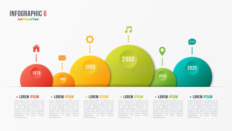 Vector Paper Style Bubble Shaped Timeline Chart with 6 Steps, in Stock ...