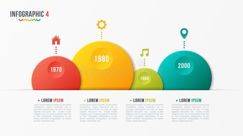 Vector Paper Style Bubble Shaped Timeline Chart with 4 Steps, in Stock ...