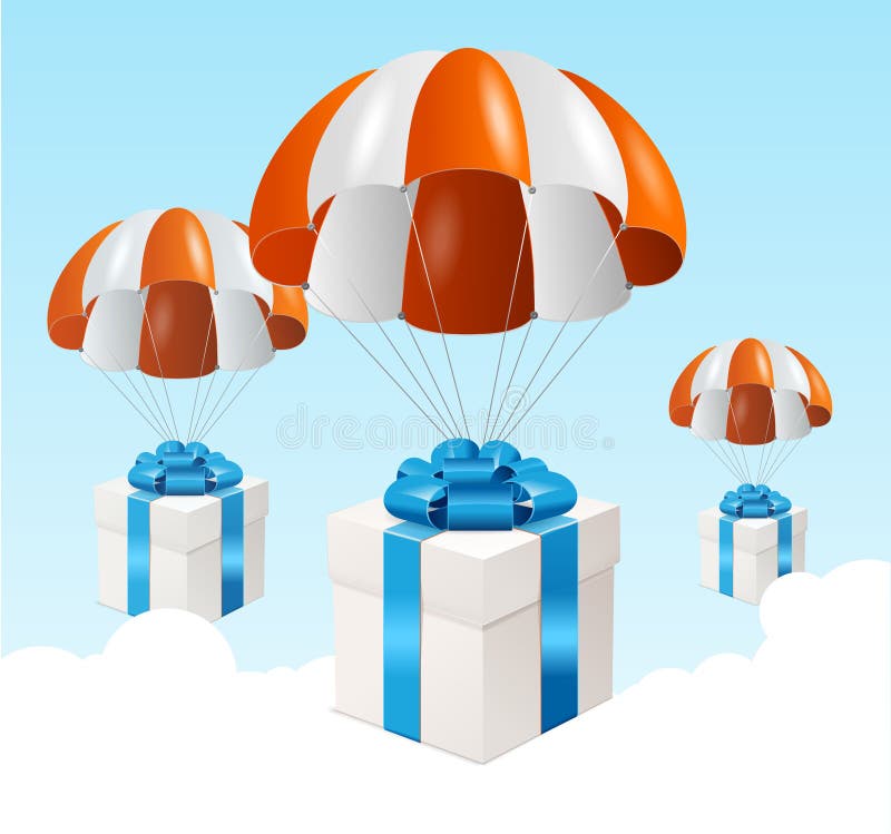 Blue Parachute with a Gift Box Stock Vector - Illustration of express ...