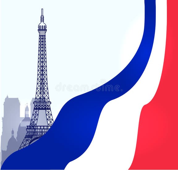 Vector Paris Illustration with French Flag Stock Vector - Illustration ...