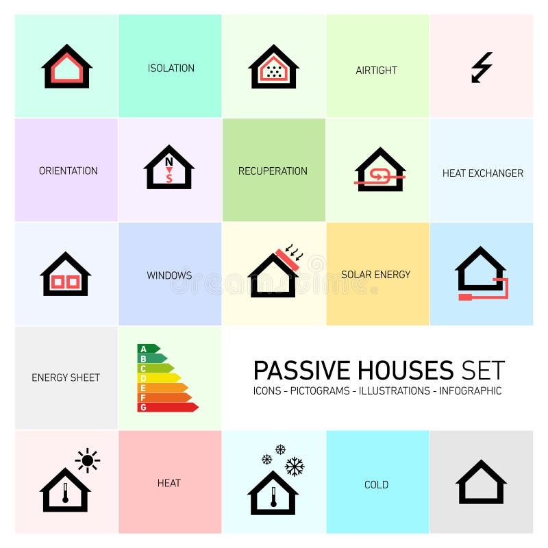 Vector Passive Houses Icon Set Stock Illustration - Illustration of ...