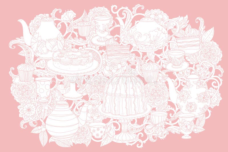 Pink Background with a Tea Pot Stock Illustration - Illustration of ...