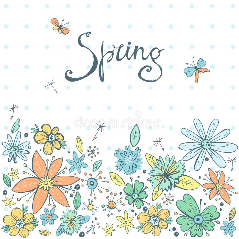 Vector Spring Wreath with Vintage Pastel Hand Drawn Doodle Flowers ...