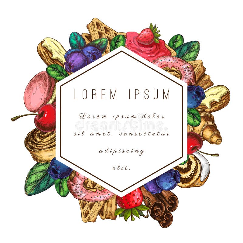Vector Pastry, Bakery Label or Frame with Sweets Desserts Berries and ...