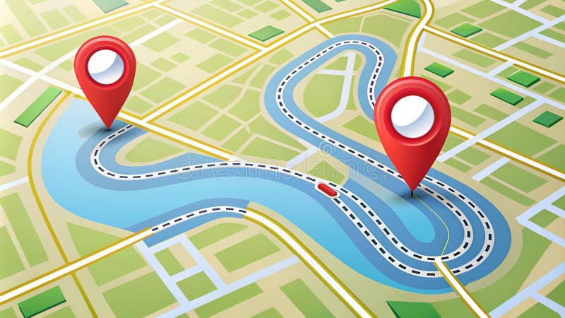 Vector Pathway Road Map with GPS Route Pin Icon Stock Illustration ...