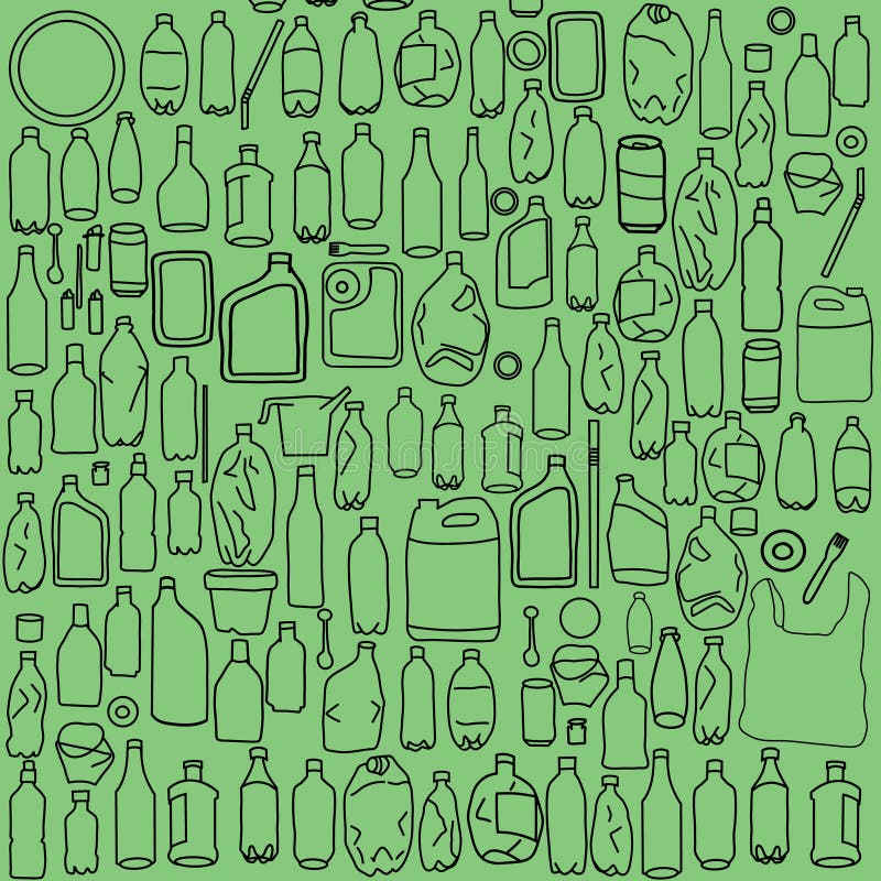 Vector Patkrn Outline of Plastic Bottles and Garbage Stock Image ...