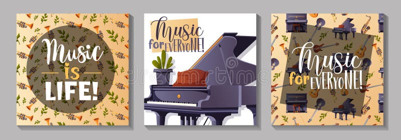 Vector Pattern Backgrounds with Musical Instruments and Text Stock ...