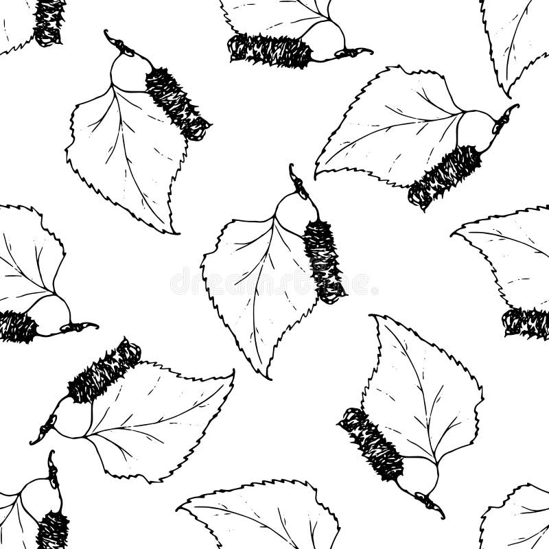 Pattern of Birch Leaf with Seeds. a Seamless Pattern of a Small Twig ...