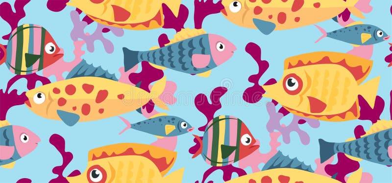 Vector Pattern Bright Colored Cartoon Fish Stock Illustration ...