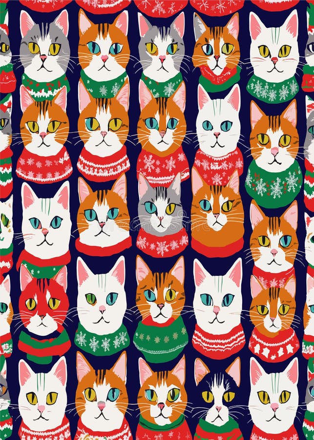 Vector Pattern of Cats Wearing Christmas Sweater Stock Vector - Illustration of babushka, food ...