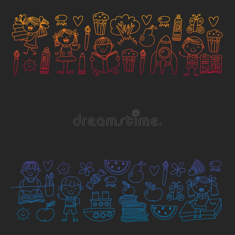 Vector Pattern with Children Reading Books. School, Library. Vector ...