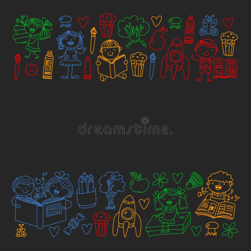 Vector Pattern with Children Reading Books. School, Library. Vector ...