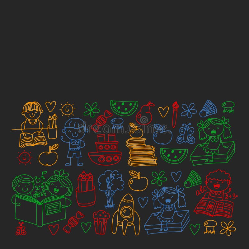 Vector Pattern with Children Reading Books. School, Library. Vector ...