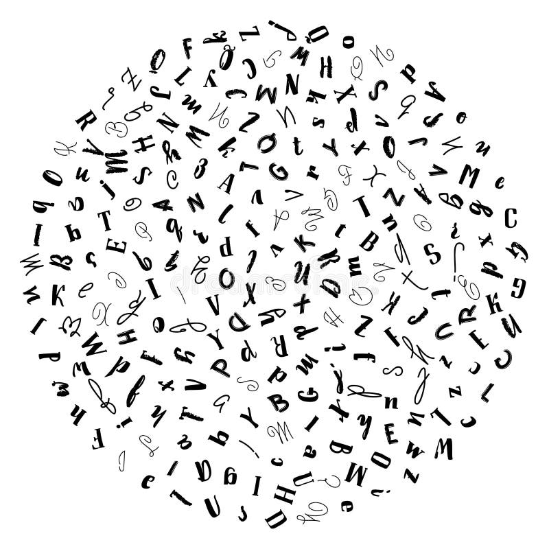 Vector Pattern Circle With Letters Of The Alphabet In Random Order On A White Background