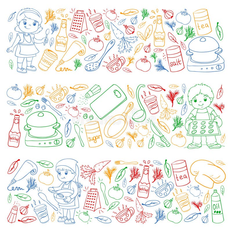 Vector Pattern with Cooking Class for Little Children. Kids Icons ...