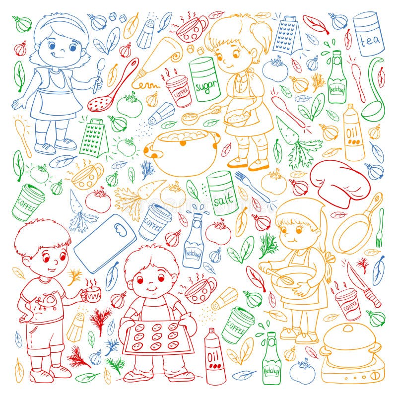 Vector Pattern with Cooking Class for Little Children. Kids Icons ...