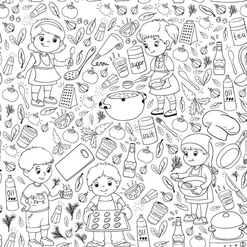 Vector Pattern with Cooking Class for Little Children. Kids Icons ...