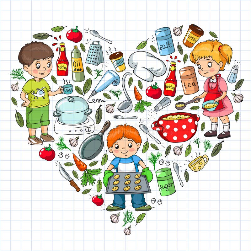 Vector Pattern with Cooking Class for Little Children. Kids Icons ...