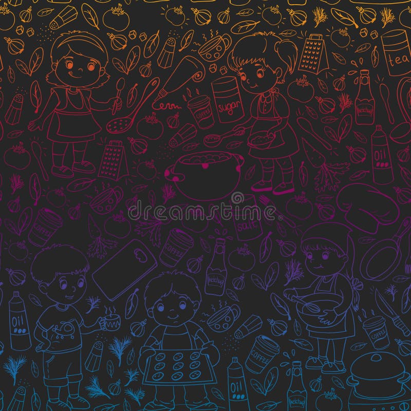 Vector Pattern with Cooking Class for Little Children. Kids Icons ...