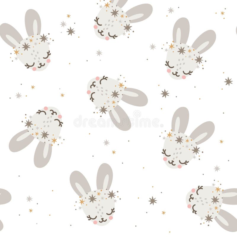 Vector Pattern. Cute Bunny Face, Rabbit Face, Star Face Stock Vector ...
