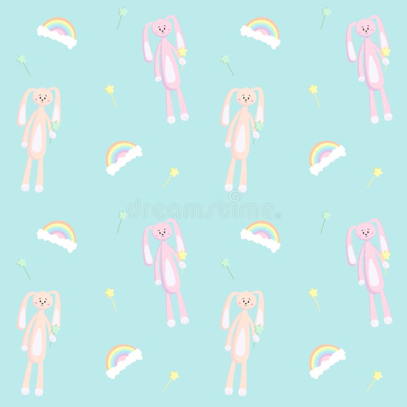 Cute Rabbit Pattern With Magic Wand And Rainbow Stock Vector ...