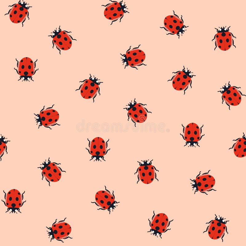 Vector Pattern with Cute Ladybugs, Red Bugs on a Beige Background ...