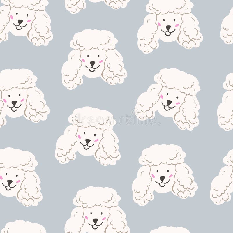 Vector Pattern with Cute Poodle Faces on Pastel Blue. Cute Dog Pattern ...