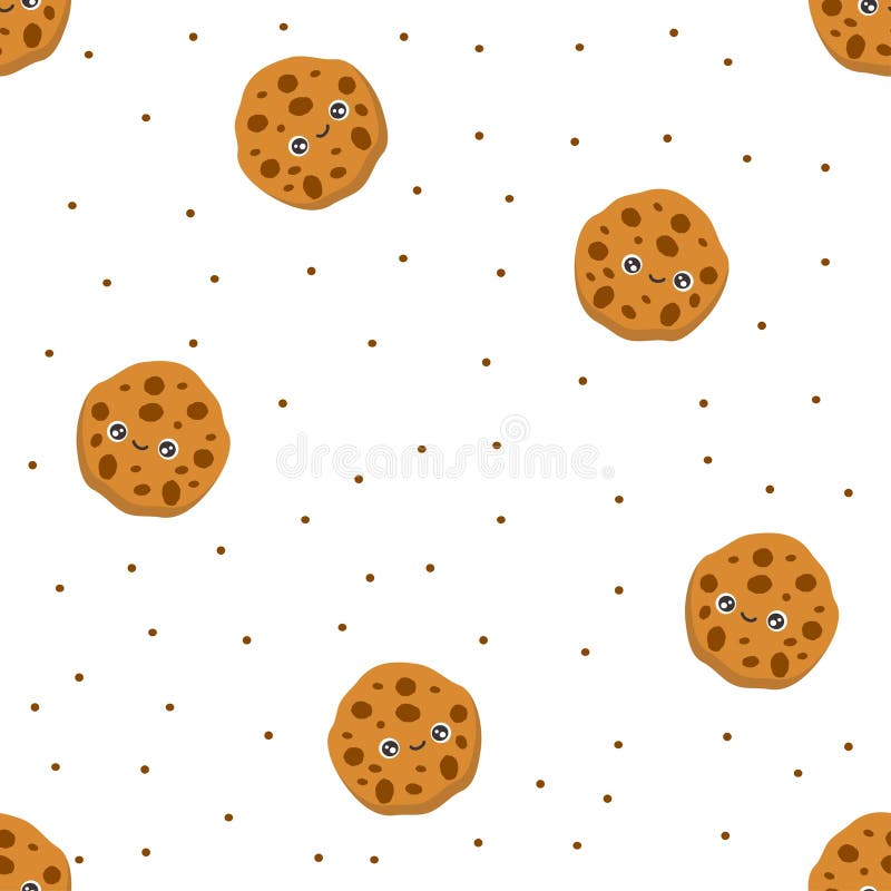 Vector Pattern. Cute Smiling Cookies. Oatmeal Cookies with Chocolate Stock Vector - Illustration ...