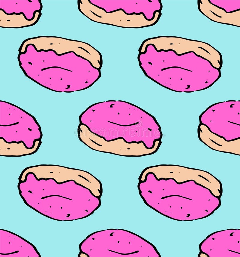 Vector Pattern of a Donut with Pink Icing on Top on a Blue Background ...