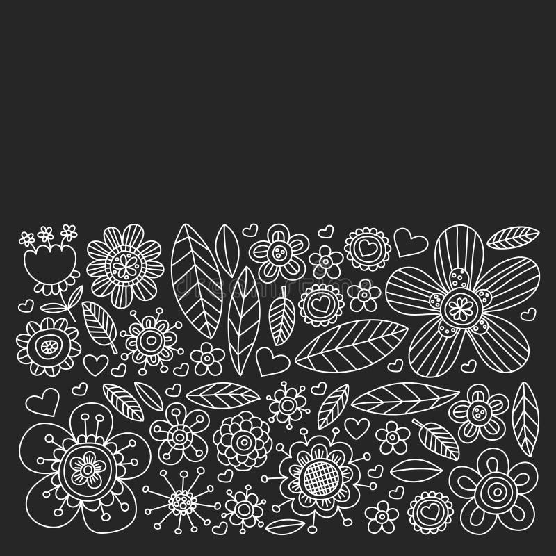 Vector Pattern with Doodle Flowers and Leaves Stock Vector ...