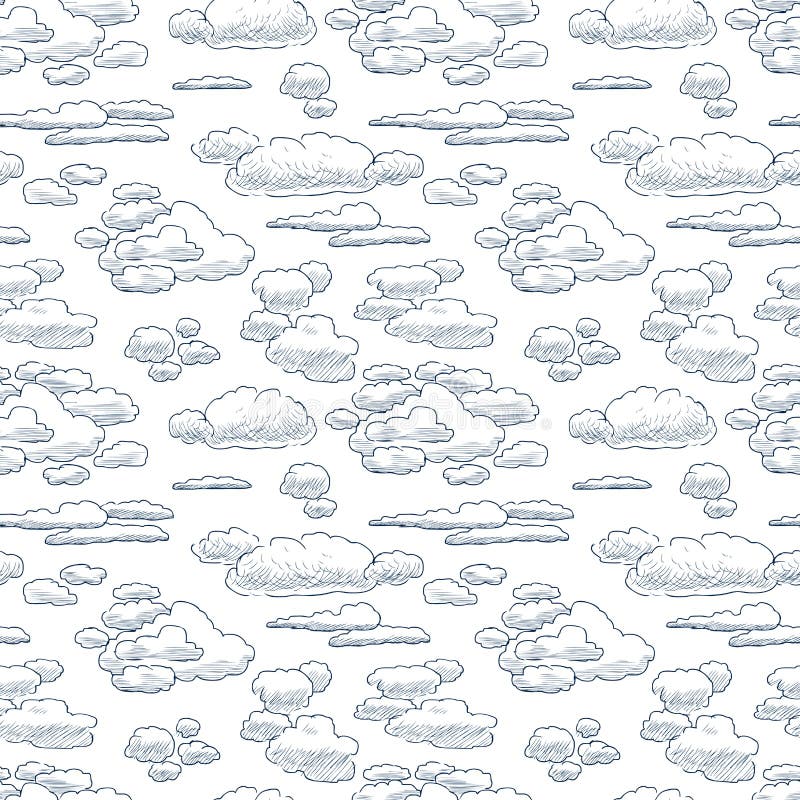 Seamless Background of Clouds Sketches Stock Vector - Illustration of ...