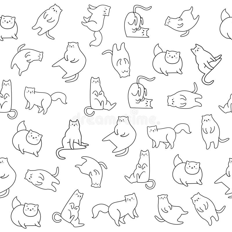 Vector Pattern with Funny Cats. Linear Style Kittens, Funny and Fun ...