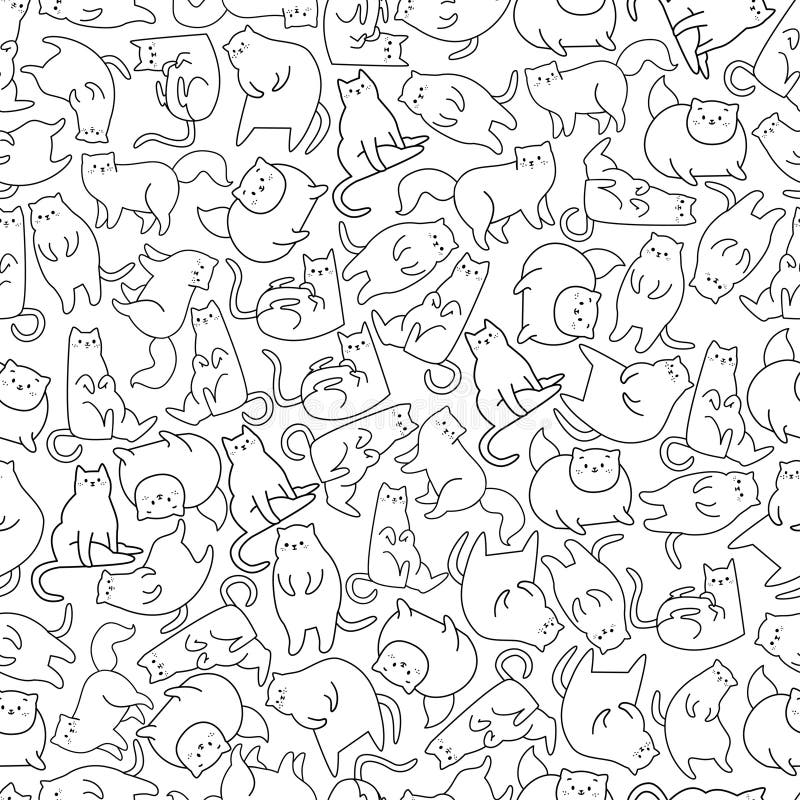Vector Pattern with Funny Cats. Linear Style Kittens, Funny and Fun ...