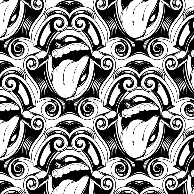 Vector Pattern with Hand Drawn Illustration of Human Mouth in Frame ...