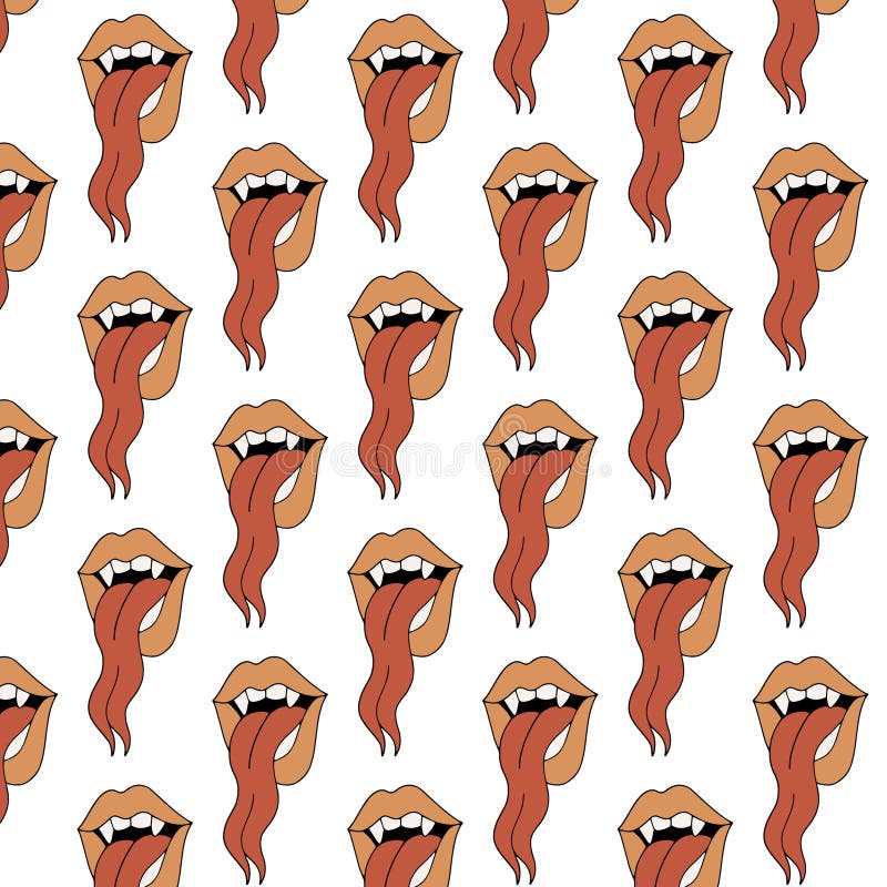 Vector Pattern with Hand Drawn Illustration of Vampire Mouth with Snake ...