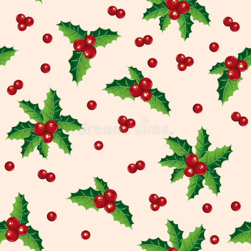 Vector Pattern with Holly and Holly Berries Stock Vector - Illustration ...