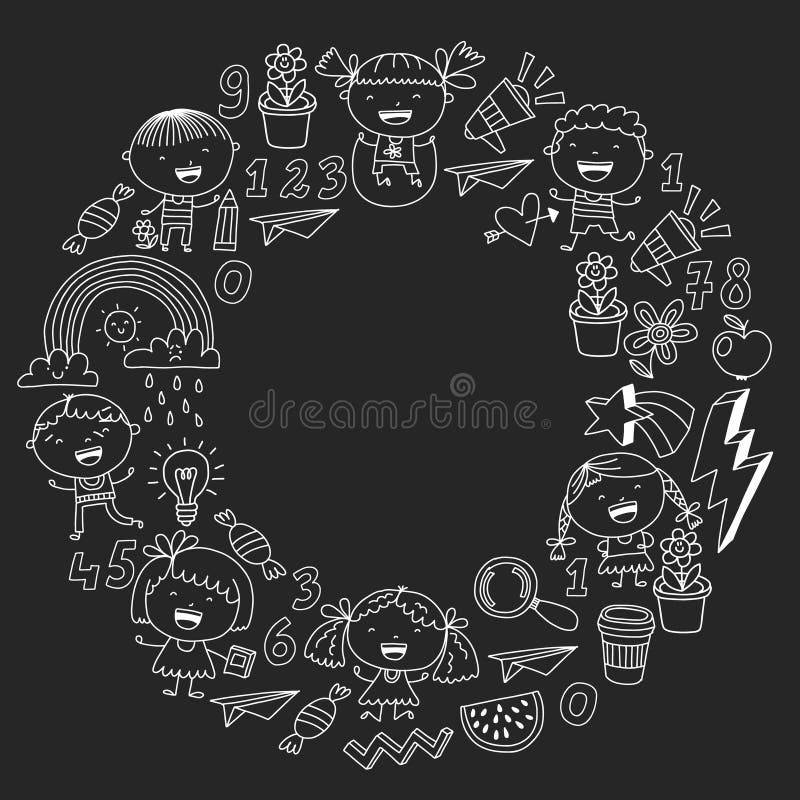 Vector Pattern with Kindergarten, School Children. Happy Children ...