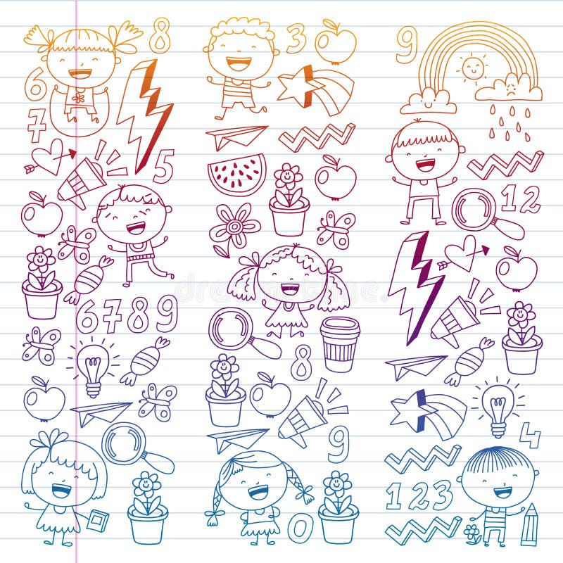 Vector Pattern with Kindergarten, School Children. Happy Children ...