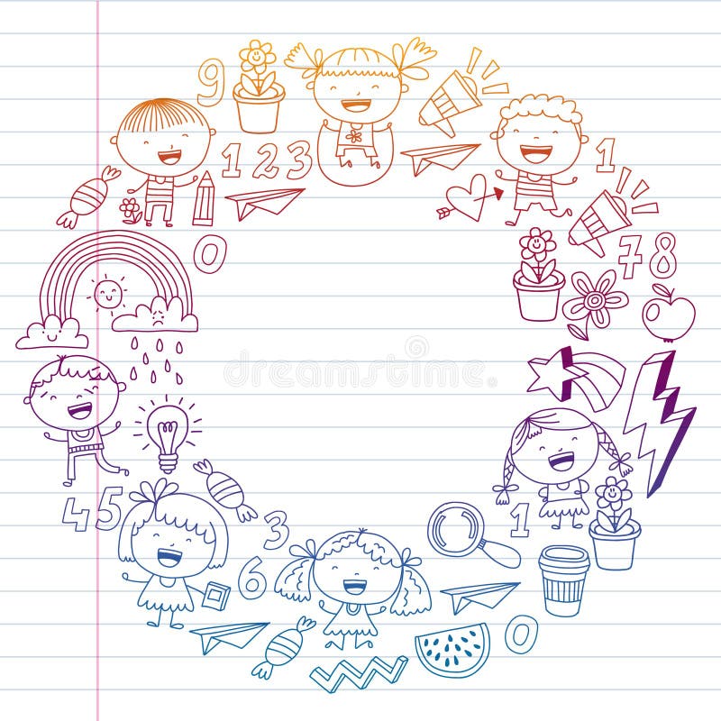 Vector Pattern with Kindergarten, School Children. Happy Children ...