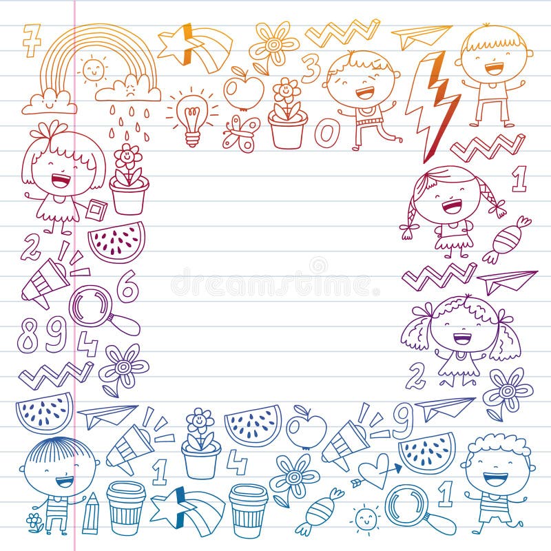 Vector Pattern with Kindergarten, School Children. Happy Children ...