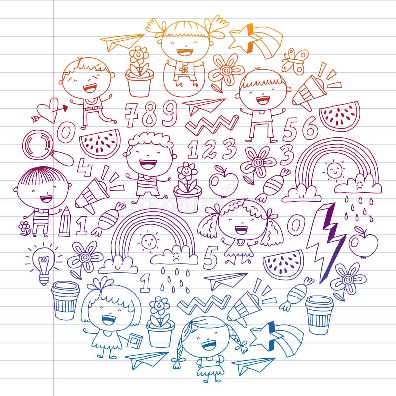 Vector Pattern with Kindergarten, School Children. Happy Children ...