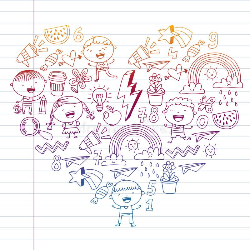 Vector Pattern with Kindergarten, School Children. Happy Children ...