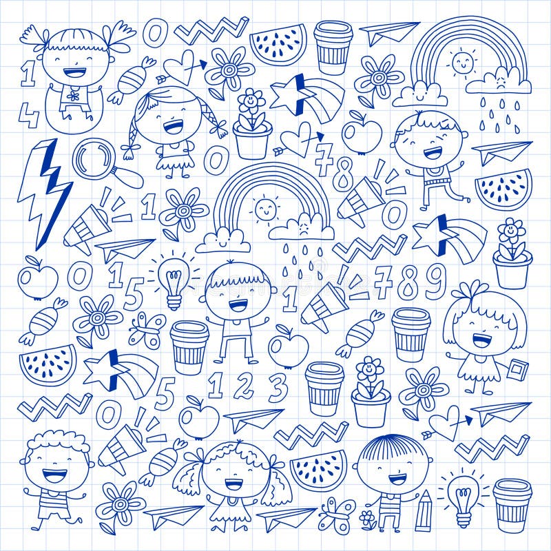 Vector Pattern with Kindergarten, School Children. Happy Children ...